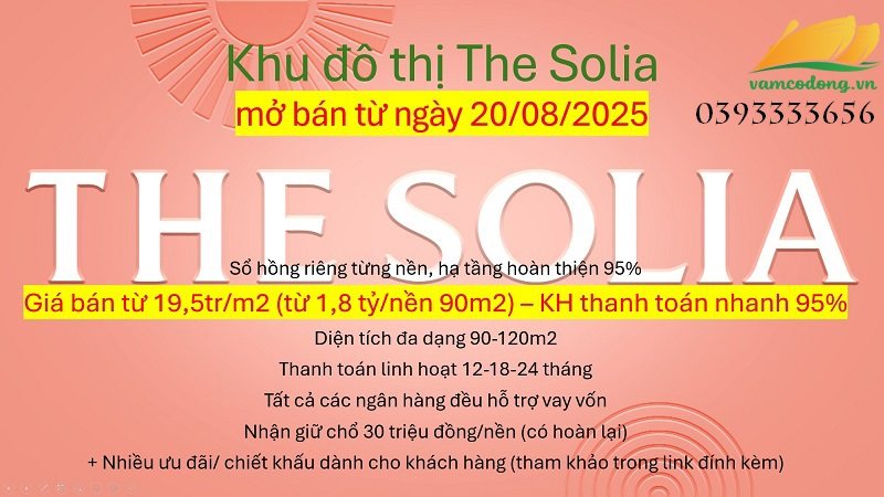 Khu đô thị The Solia – Ký gửi chuyển nhượng dự án The Solia Bến Lức Long An - Vàm Cỏ Đông